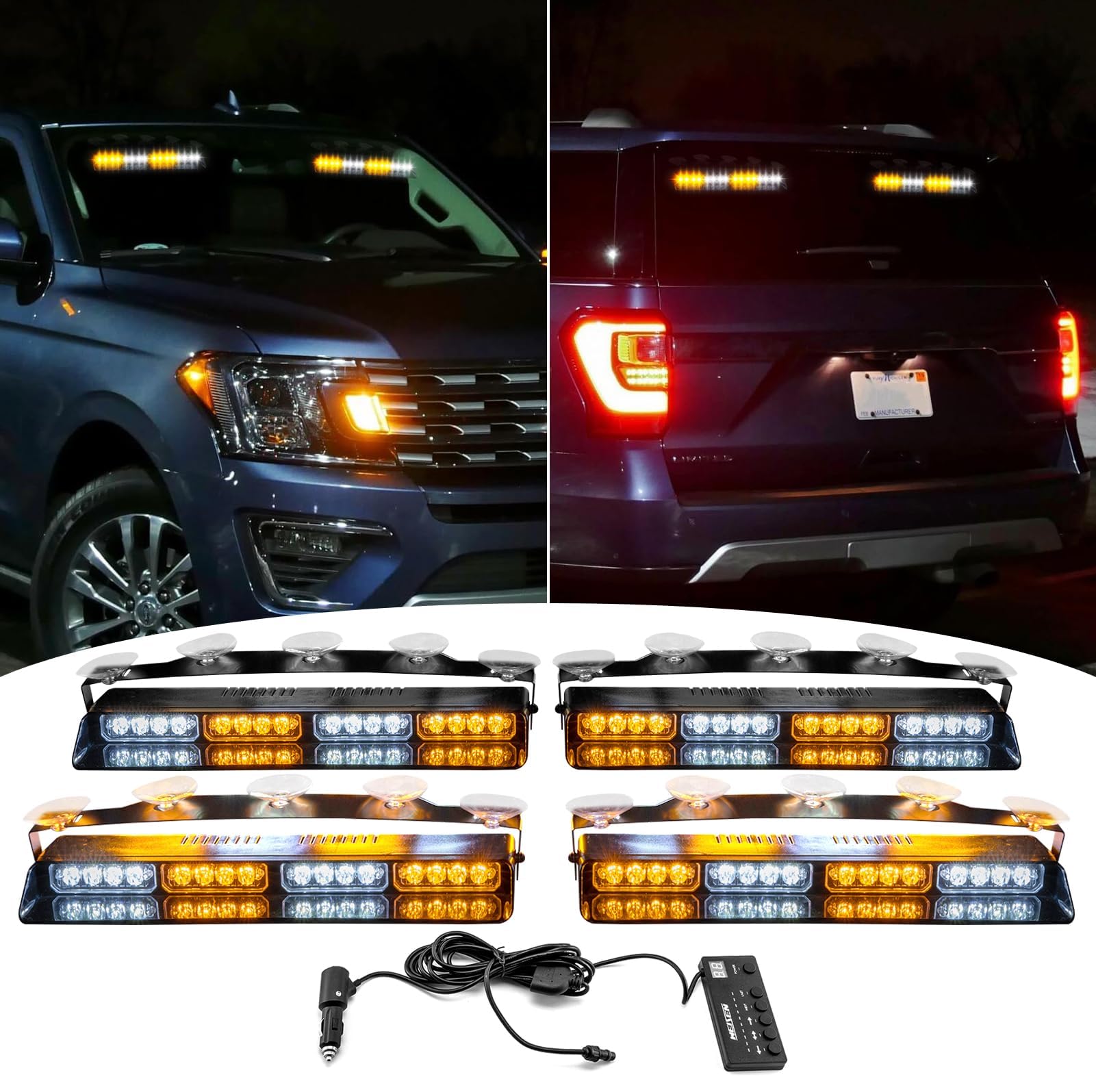 Amazon.com: Wsays 16 LED 2''x 14'' White Amber Dash Strobe Light w ...