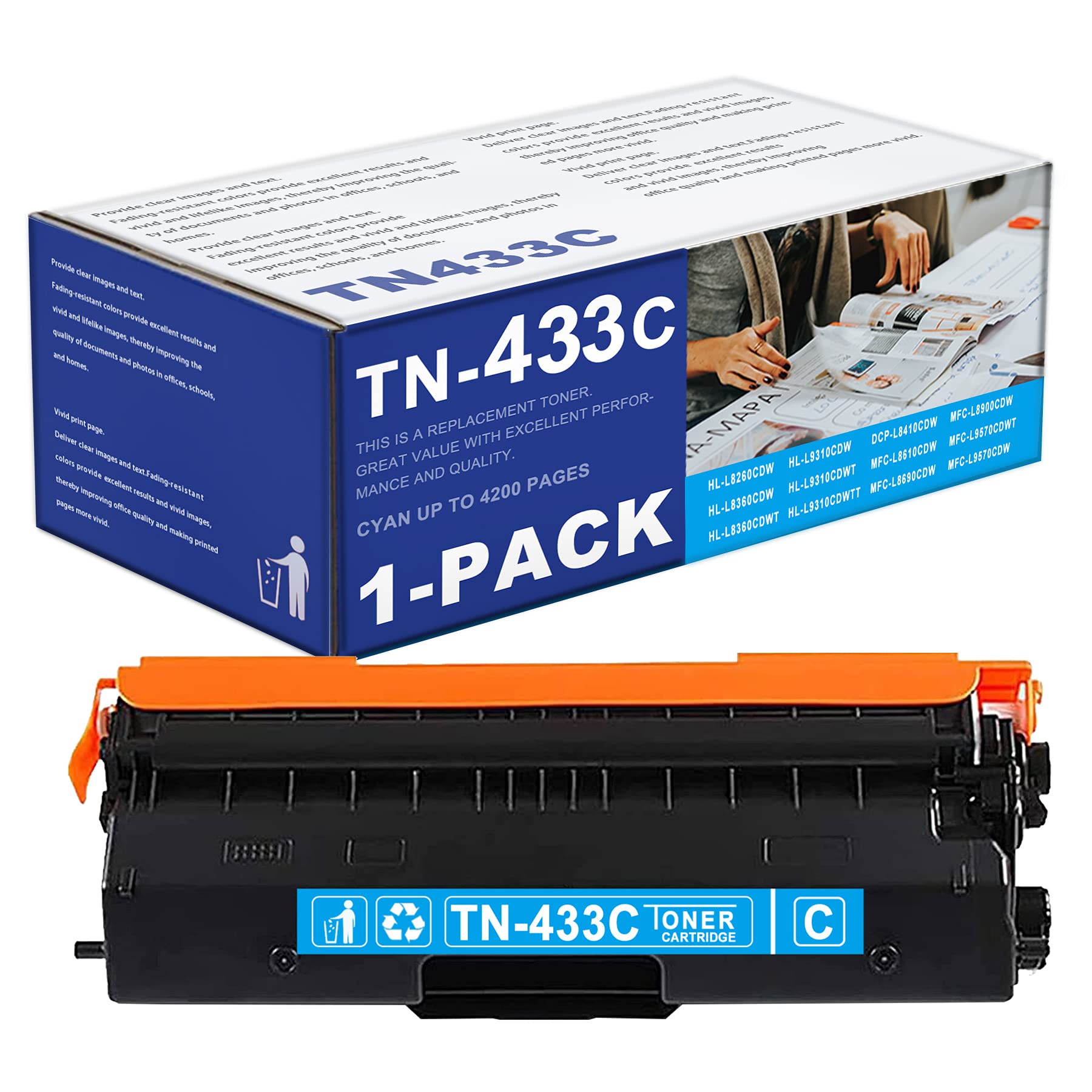 Amazon.com: 1-Pack Cyan TN433C TN-433C High Yield Toner Cartridge ...
