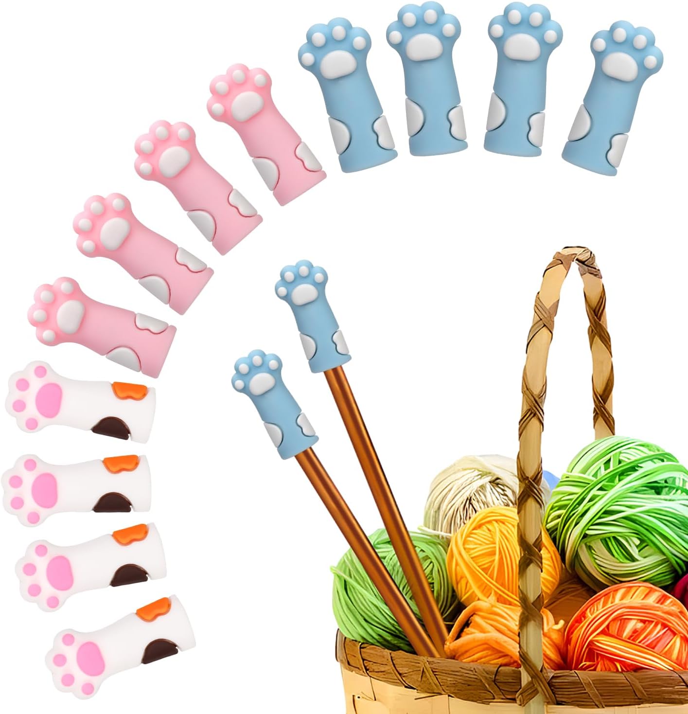 12pcs Cat Paw Knitting Needle Stoppers, Silicone Knitting Needle ...