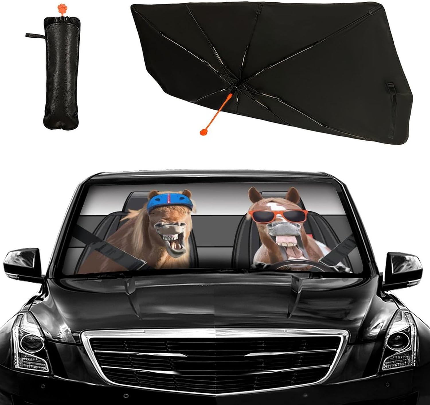 Amazon.com: Sun Shade Car Windshield Umbrella Happy Horse Driving ...