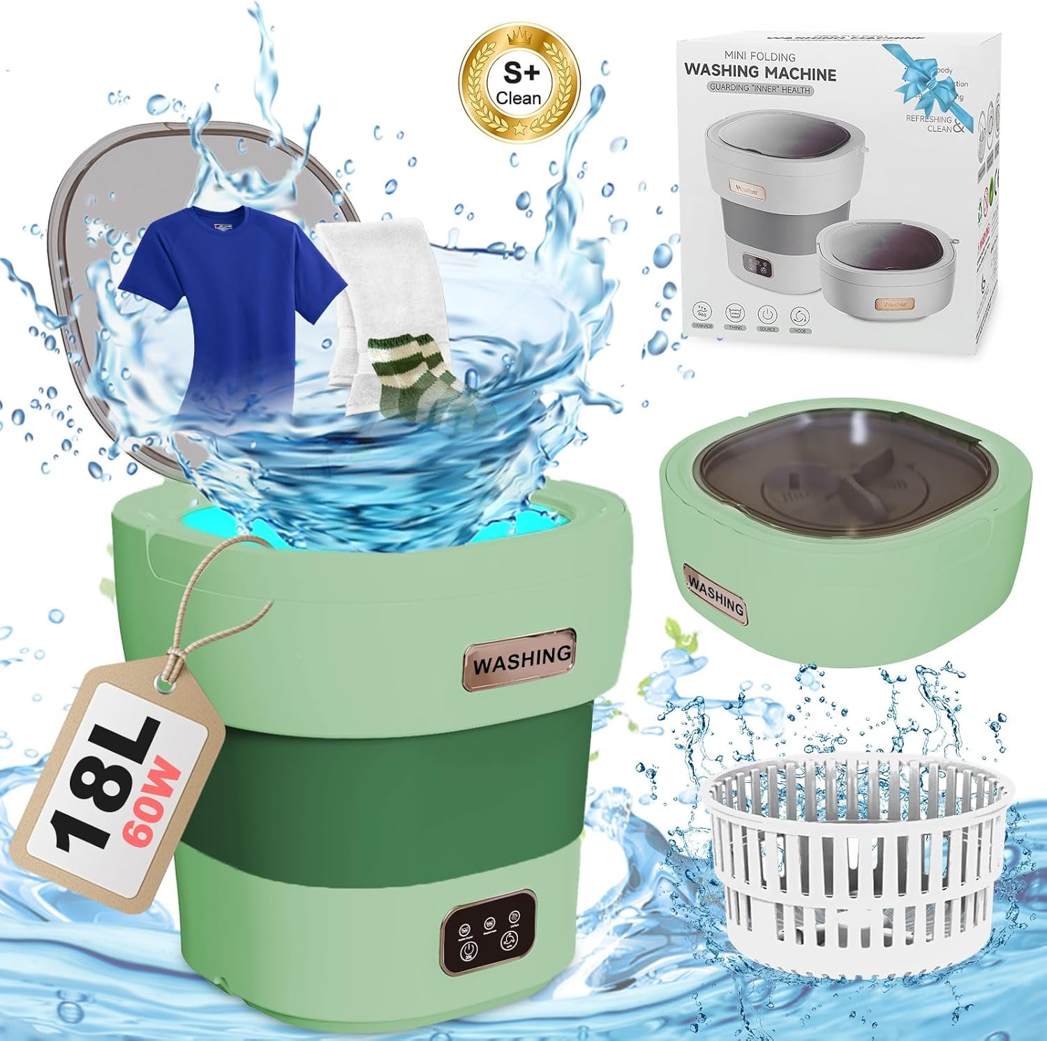 Amazon.com: Mini Portable Washing Machine Small - 18L 60W Portable Mini ...