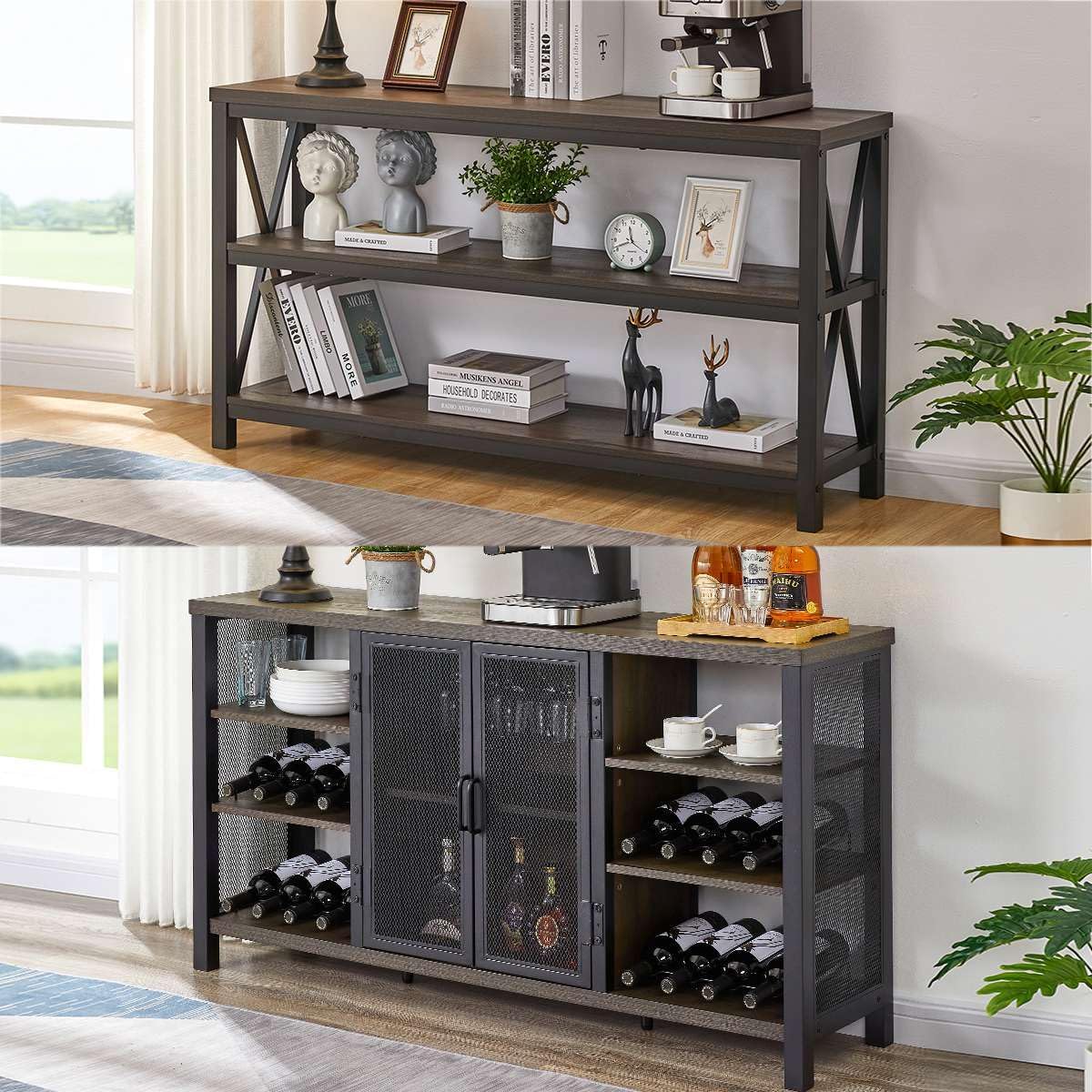 Amazon.com: FATORRI Industrial Console Table and Bar Cabinet for Liquor ...