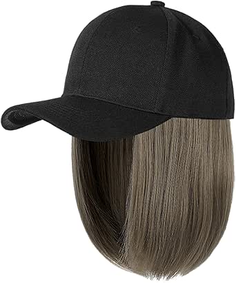 Amazon.com : MANHONG Baseball Cap With Hair Extensions Straight Short ...