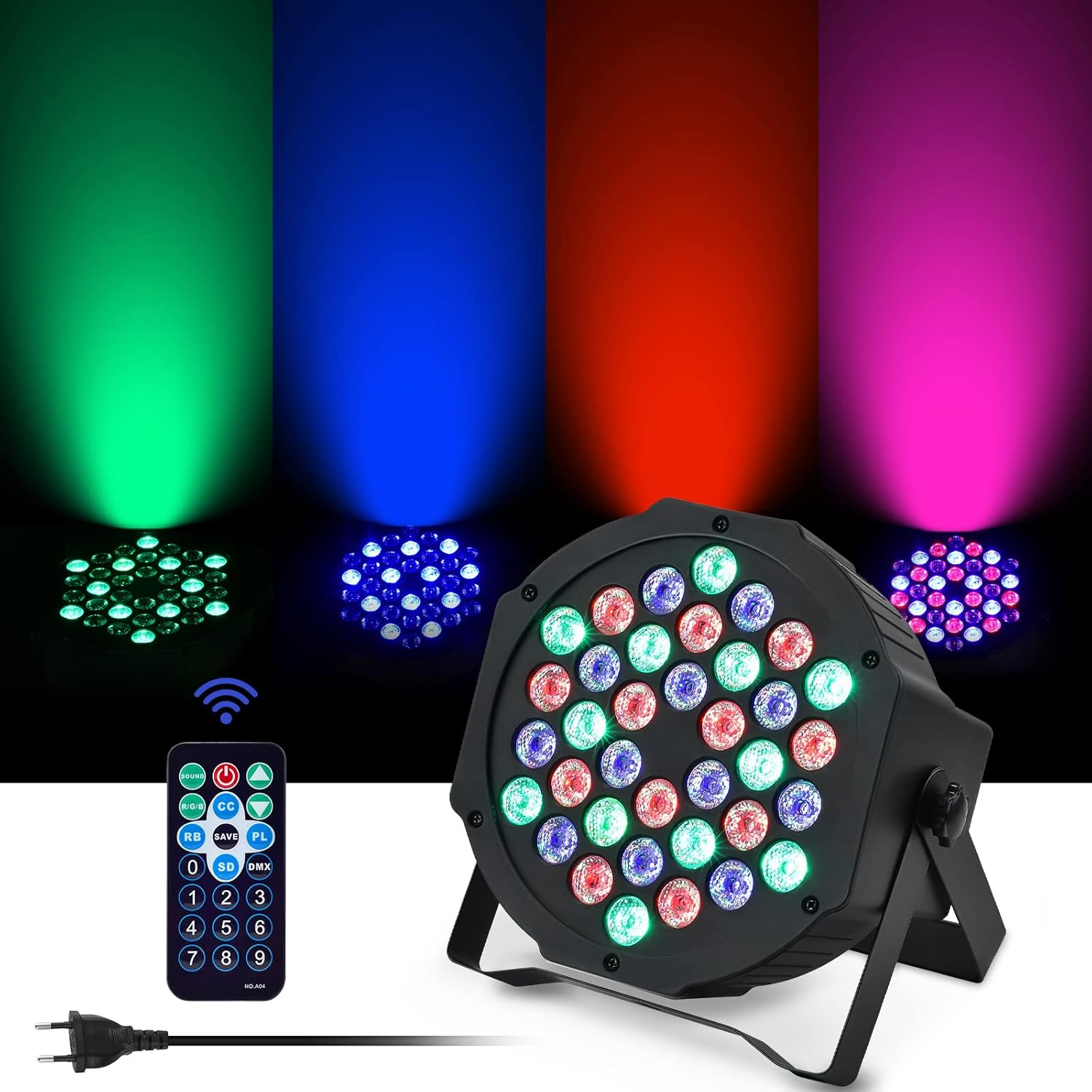 Par LED RGBW 36LED 72W Luci LED Discoteca DMX512 con Telecomando, Luci del Palcoscenico 7 ...