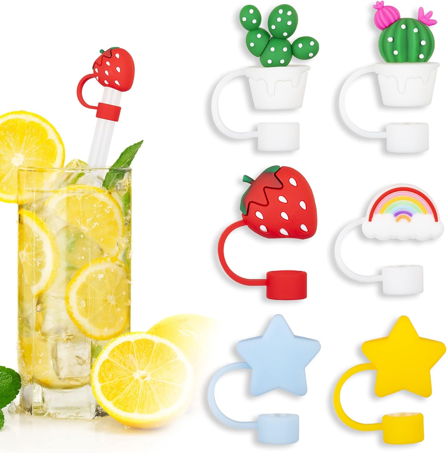 Amazon.com: 6 Pack 12mm Silicone Large Straw Covers Cap, Cute Silicone ...