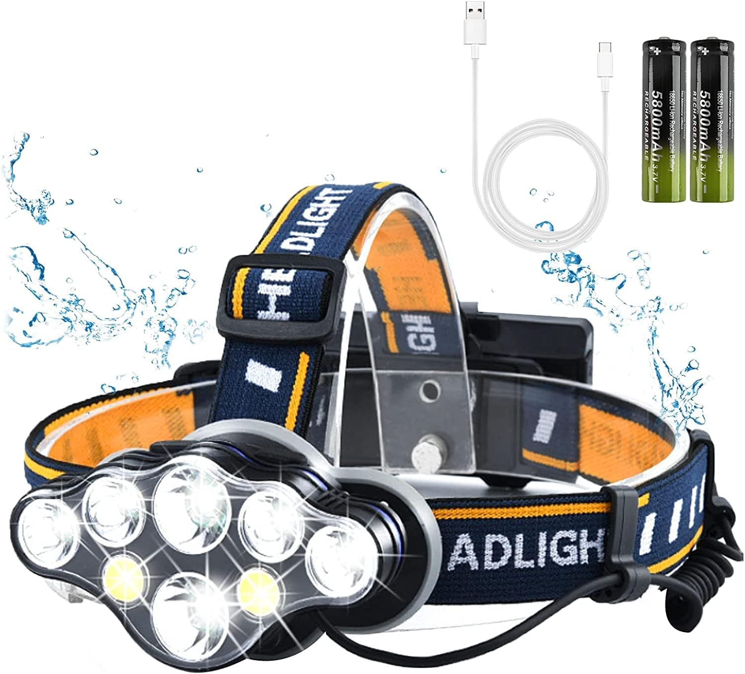 LED Head Torch,Super Bright Headlight,18000 Lumens 8 Modes Headlamp ...
