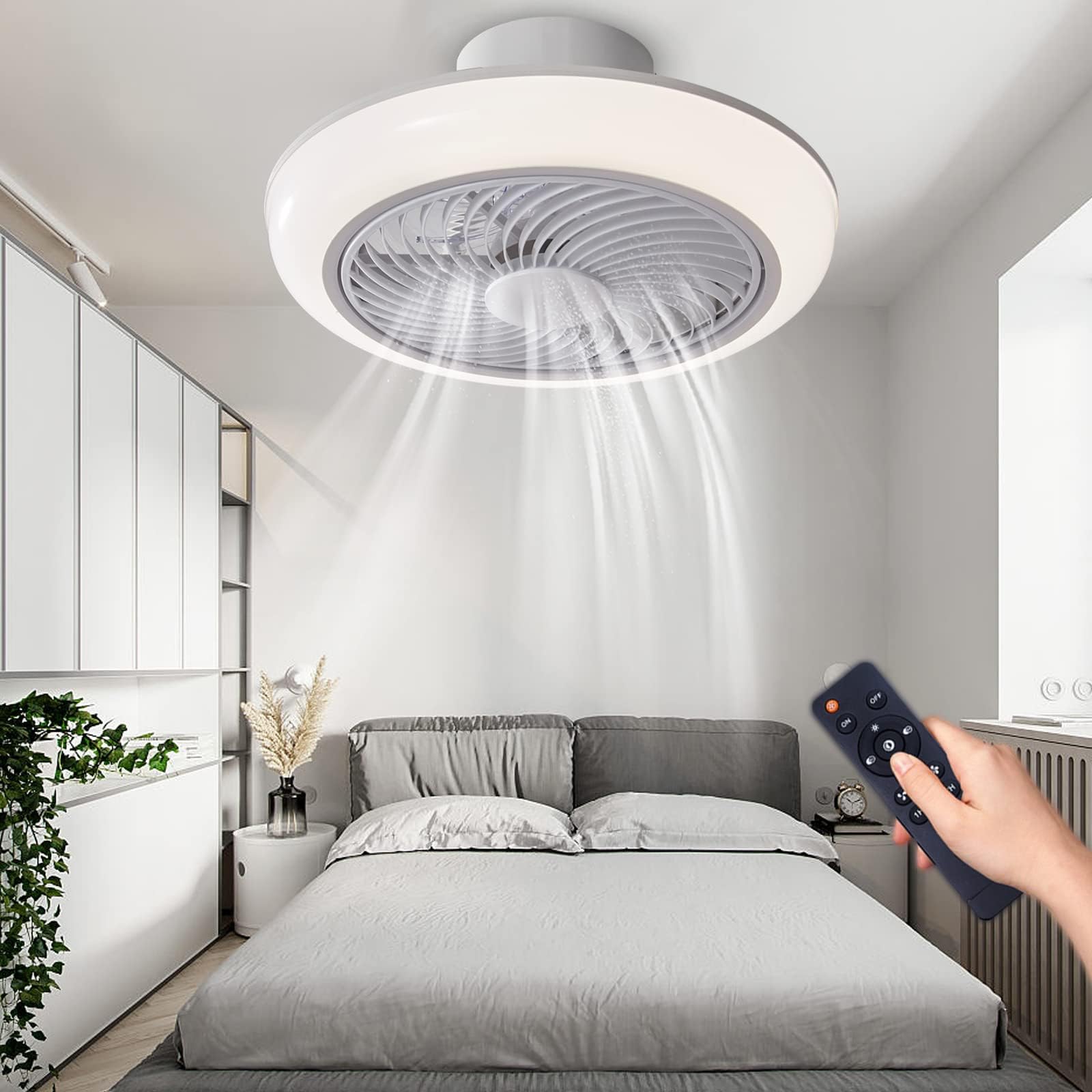 PINFM 16in Remote Invisible Ceiling Fan,72W Flush Mount Low Profile, 3 ...