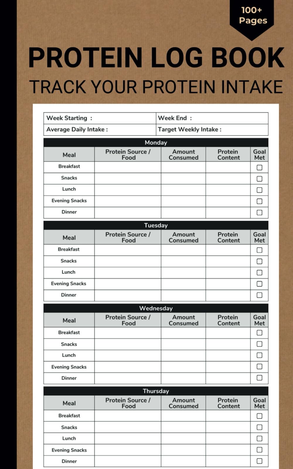 Protein Intake Tracker Log Book: Simple Daily, Weekly Protein Log Book ...