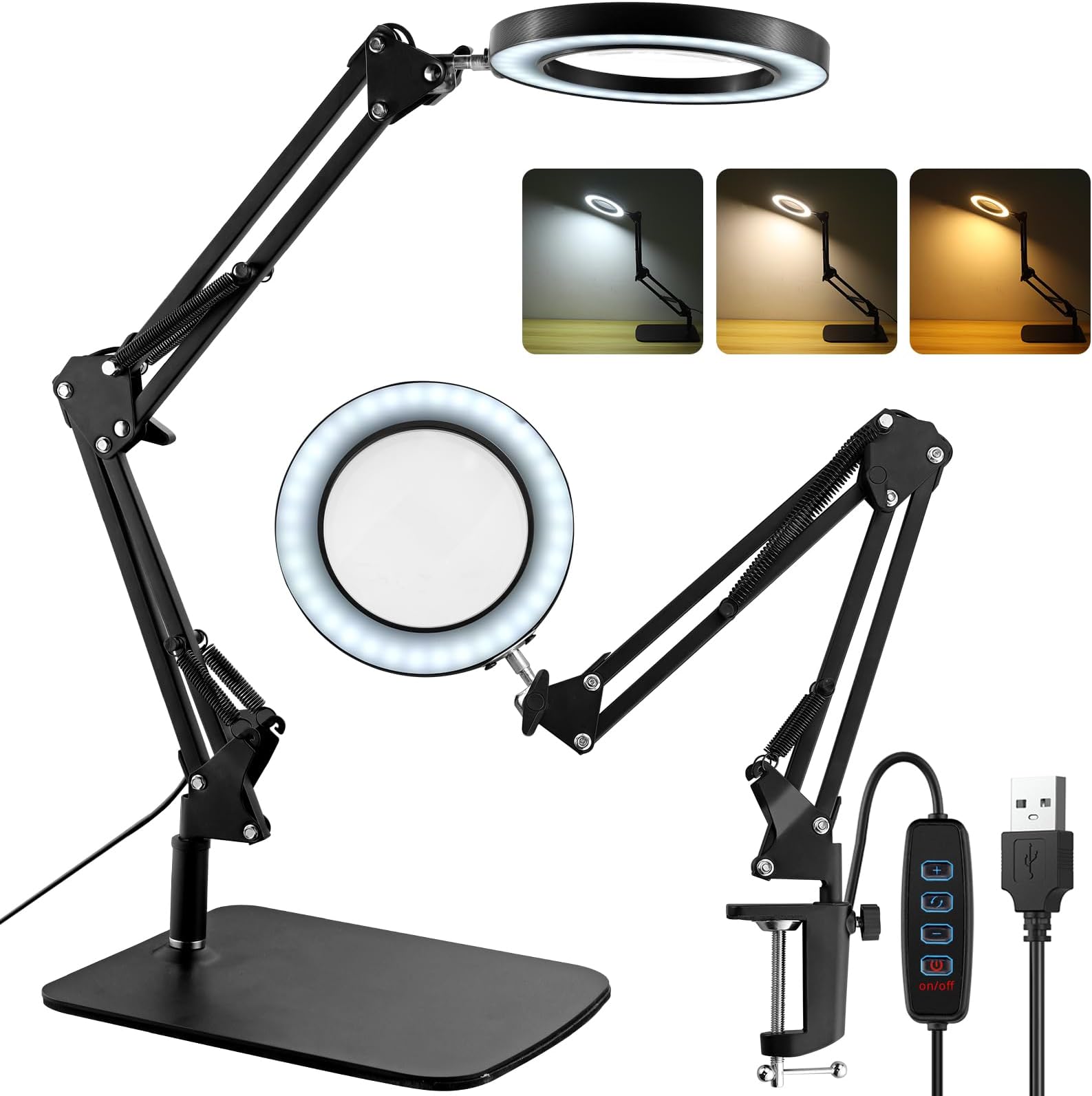 Magnifying Glass with Light and Stand,10X Magnifying LED Desk Lamp with ...