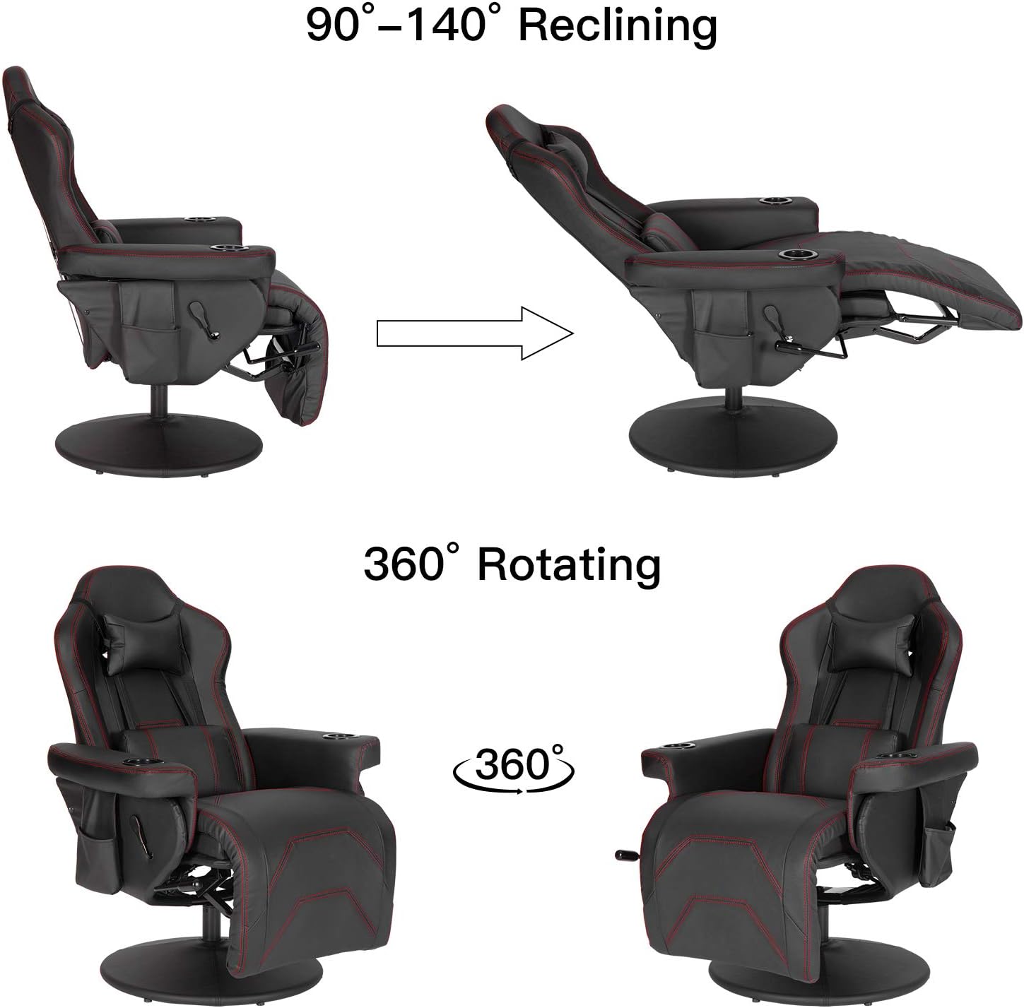 Video Gaming Recliner Chair Ergonomic High Back Swivel Reclining Chair ...