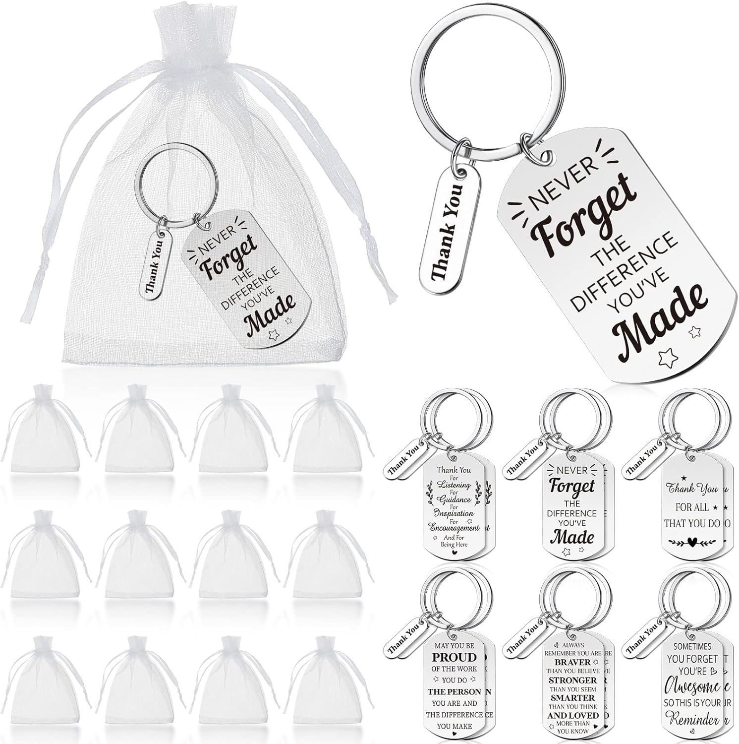 Amazon.com: Leitee 12 PCS Thank You Keychain Gift Appreciation Keychain ...