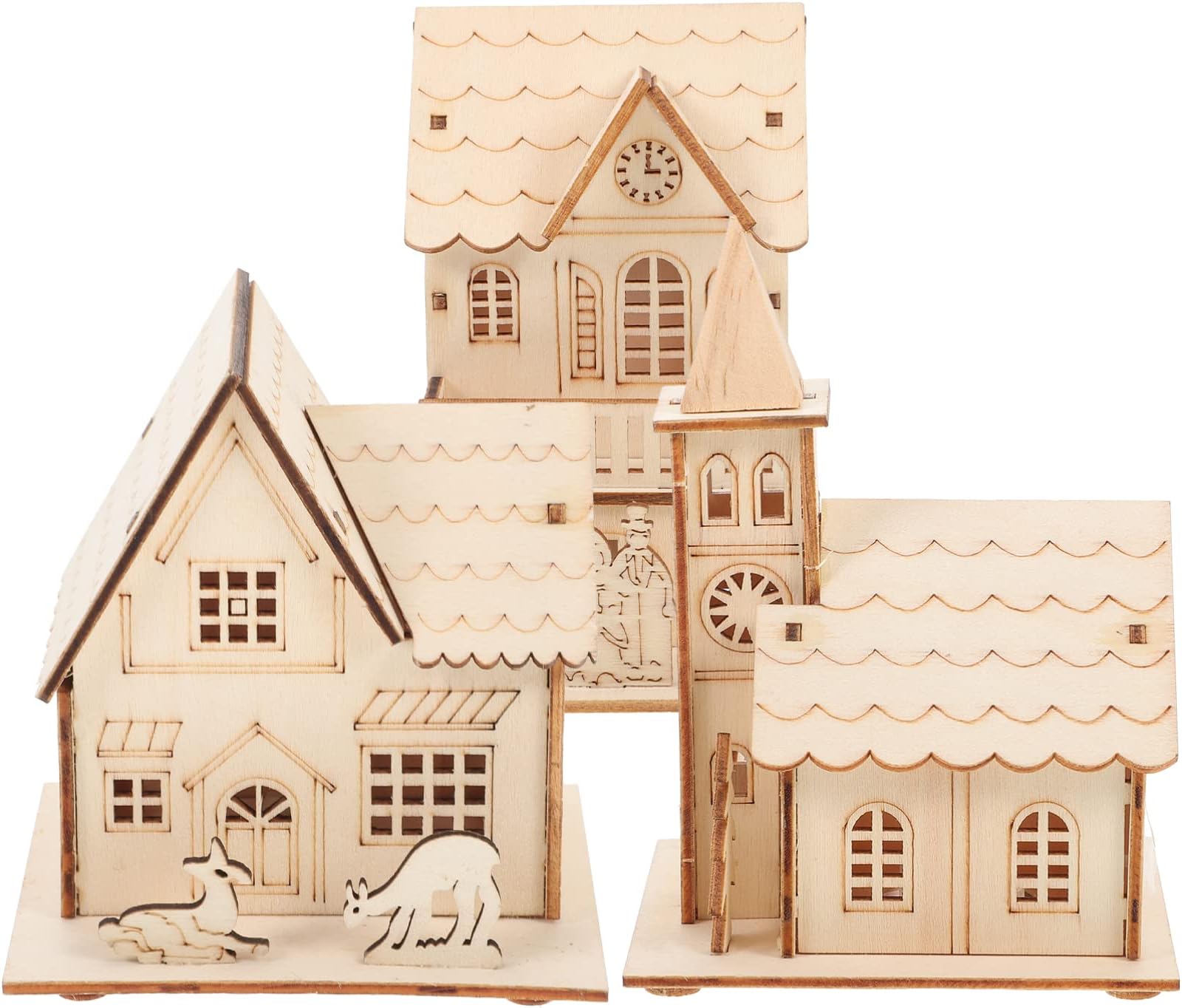 Amazon.com: Toyvian 3pcs Christmas Led Light Wooden House with Battery ...