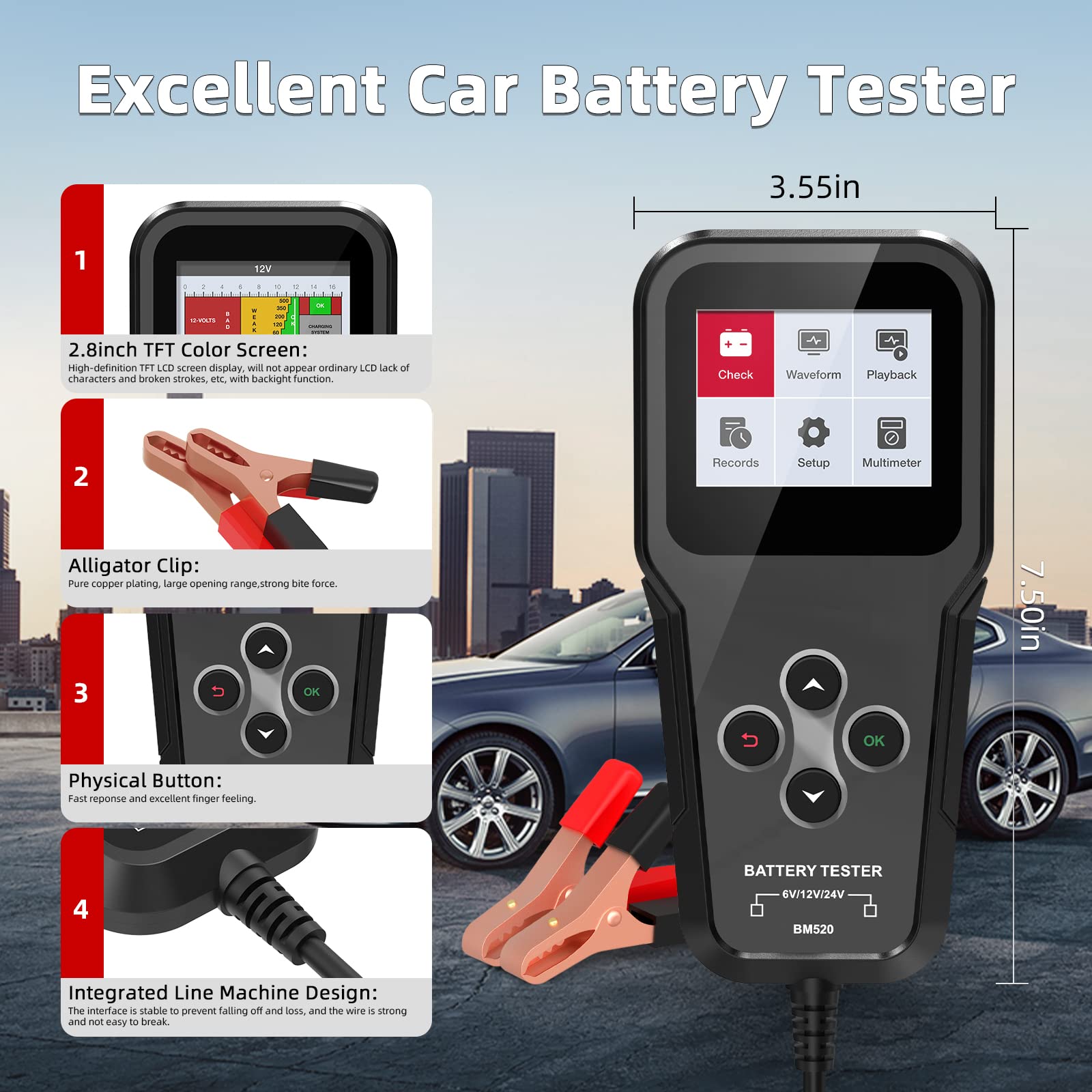 Snapklik.com : BM520 6V 12V 24V Car Battery Tester, 100-2000 CCA Load ...