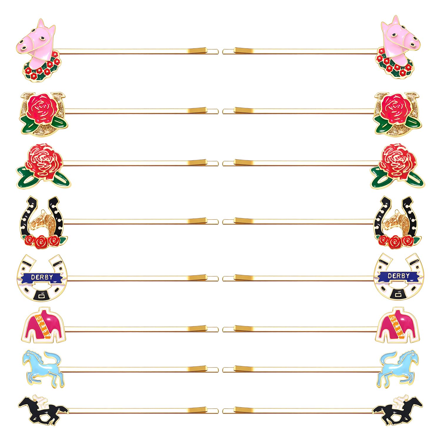 Amazon.com : 16PCS Derby Hair Clips Derby Bobby Pins Enamel Horseshoes ...