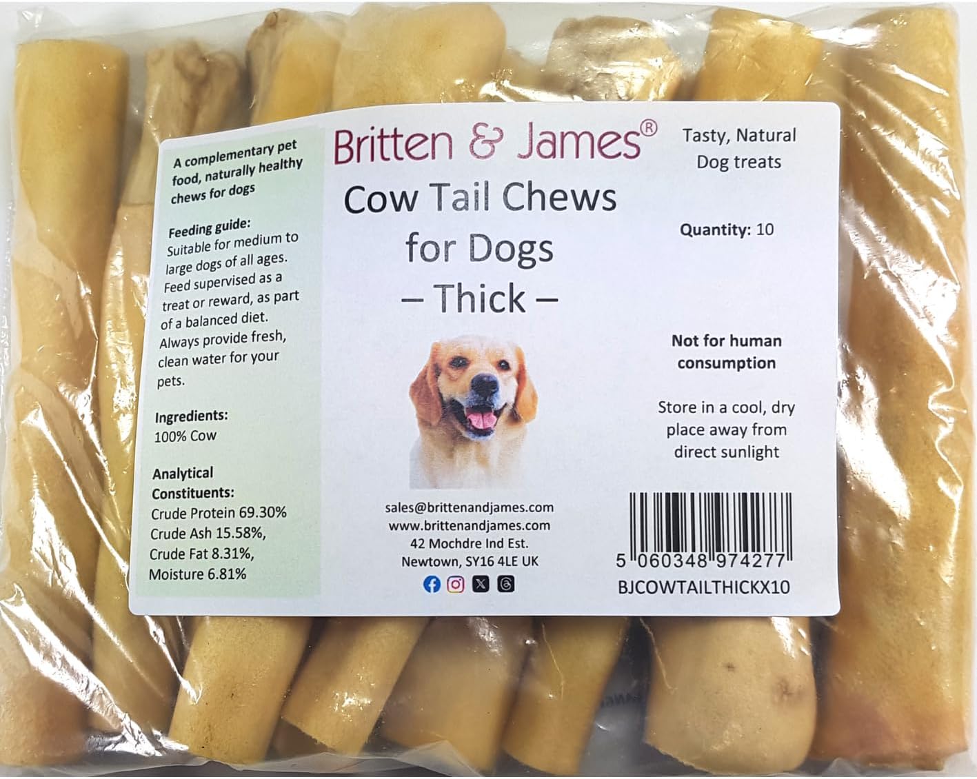 JR Pet Products 2 x 250g 6" Beef Bull Cow Tails Dog Treat Dental Chew ...