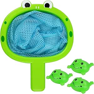 Satiskid Baby Bath Toy, Fishing Net Set with 3 Frogs & 1 Fishing Net ...