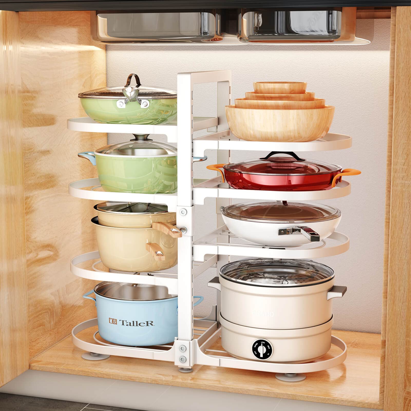 PXRACK Pots and Pans Organizer for Cabinet, 8 Tier Snap-on and ...