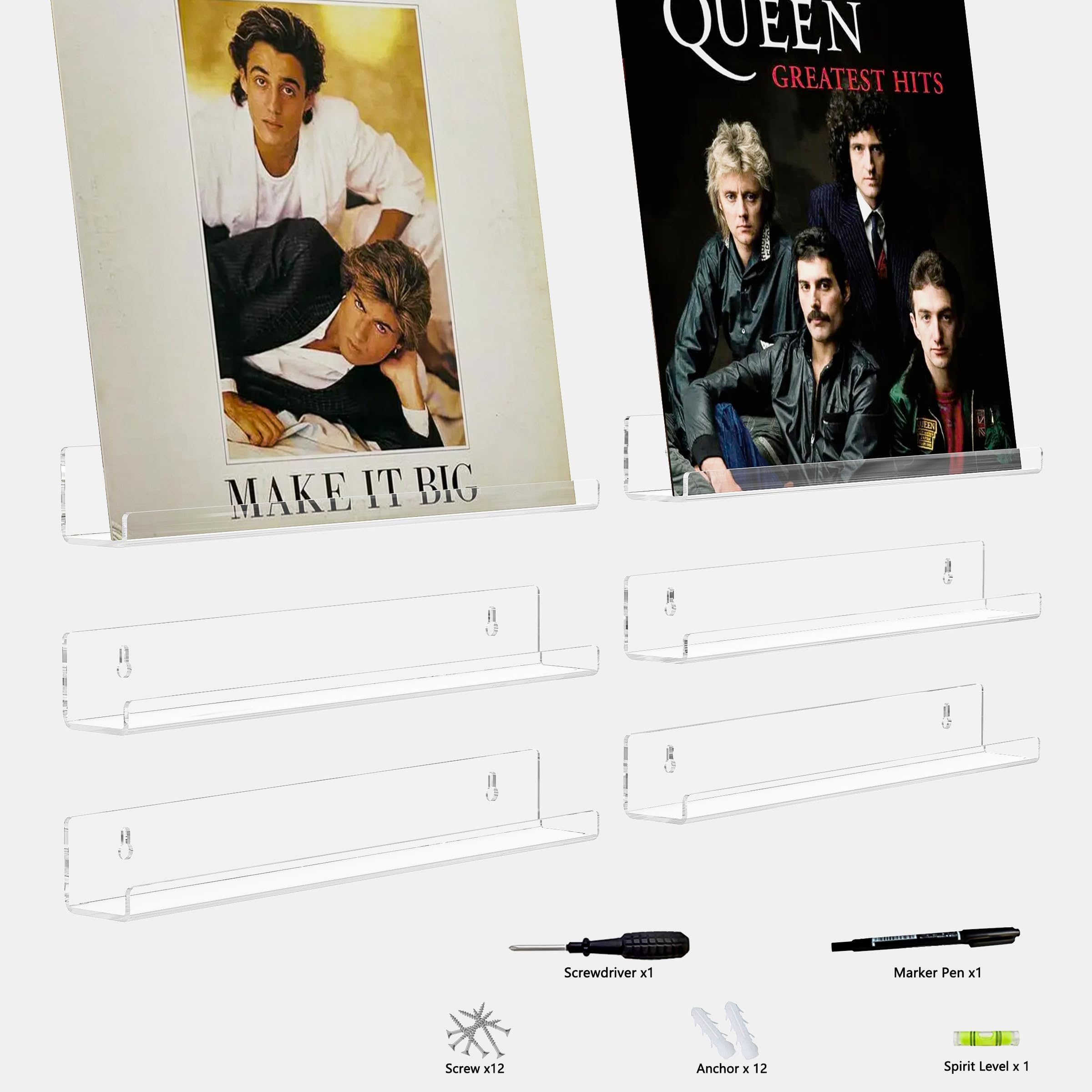 Amazon.com : NIUBEE Clear Vinyl Record Shelf Wall Mount 6 Pack,Acrylic ...