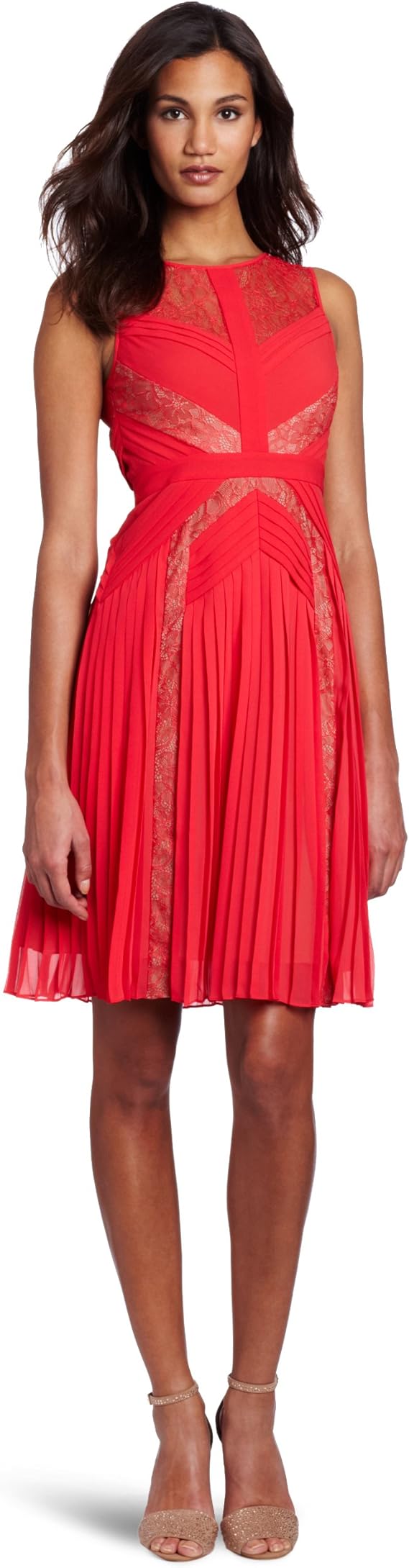 Amazon.com: BCBGMAXAZRIA Women's Raya Sleeveless Pleated Lace Dress, Red Berry, 0 : Clothing ...