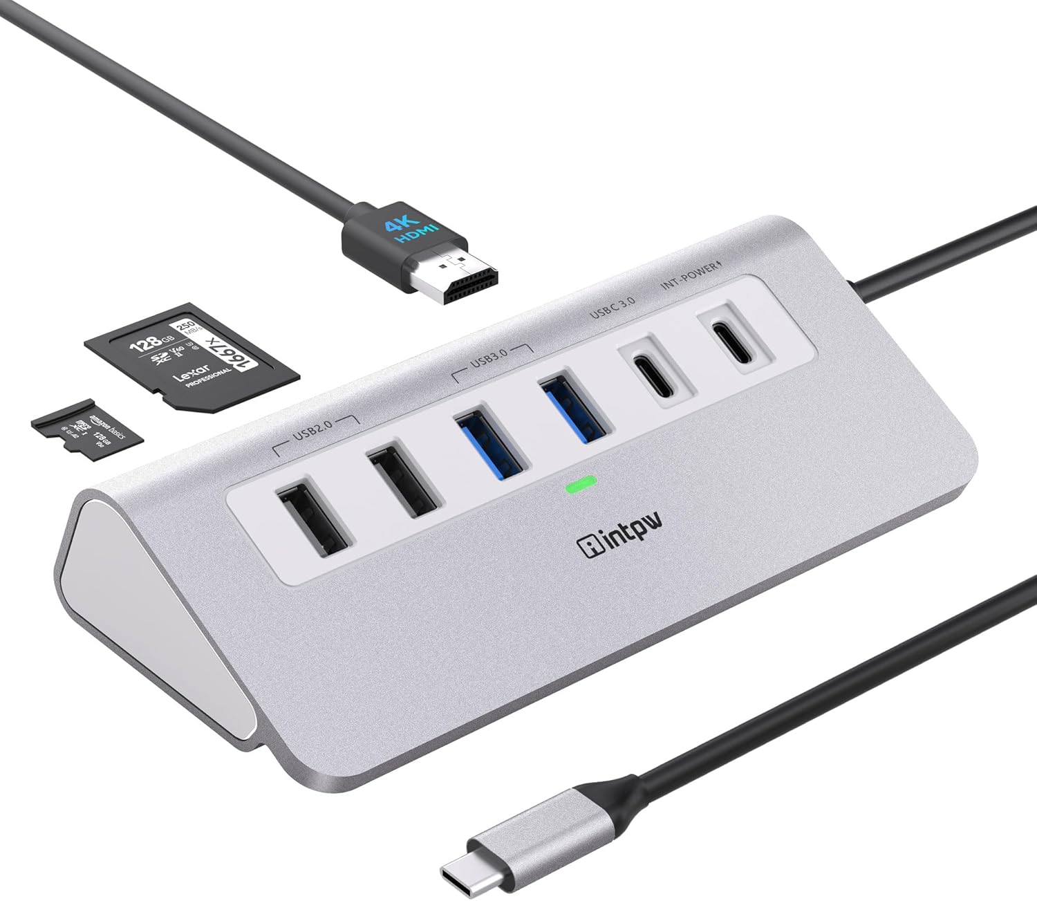 Hub USB C, intpw 9 en 1 Adaptateur USB C vers 4K HDMI, PD 100W, 2 x USB A 2.0, 2 x USB A 3.0, 1 ...