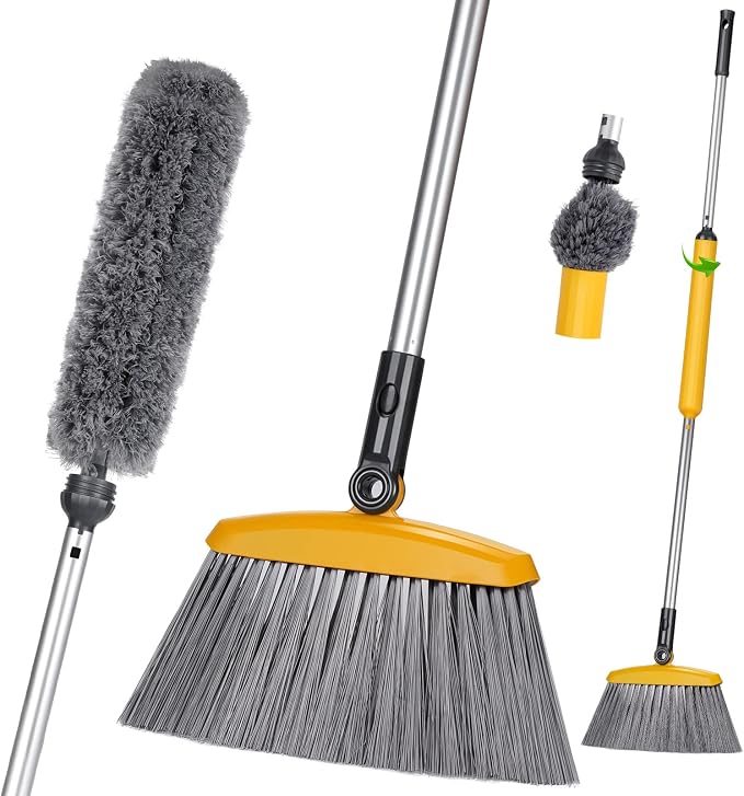 Myiosus Besen mit Stiel und Staubwedel Set, 2 in 1 Kehrbesen mit ...