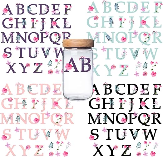 Amazon.com: 26 Letters Transfer Rub on Sticker for 16 oz Glass,Flower ...