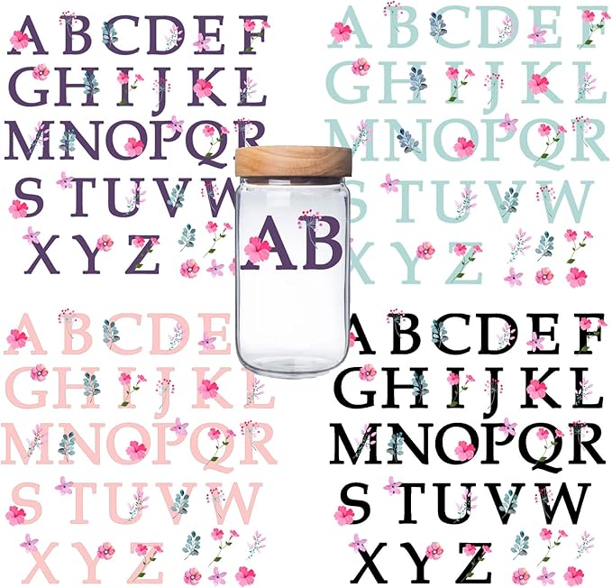 Amazon.com: 26 Letters Transfer Rub on Sticker for 16 oz Glass,Flower ...