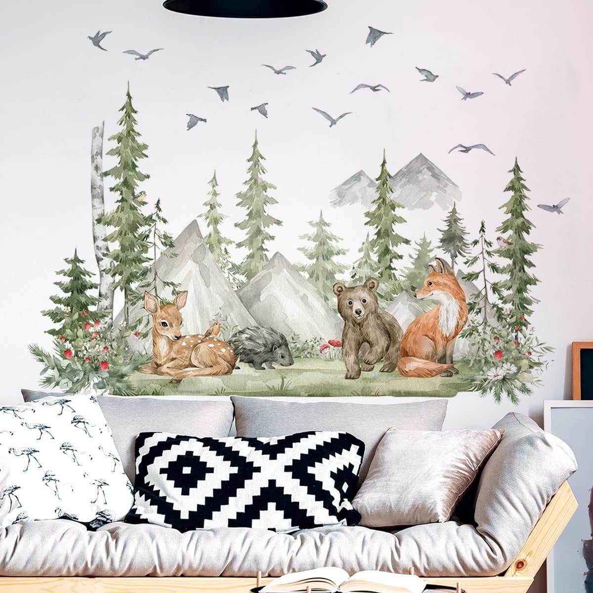 Amazon.com: wondever Mountain Tree Wall Stickers Large Pine Tree Forest ...