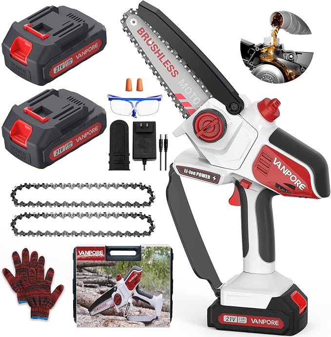 Amazon.com: Mini Chainsaw Cordless Battery Powered - VANPORE Brushless ...