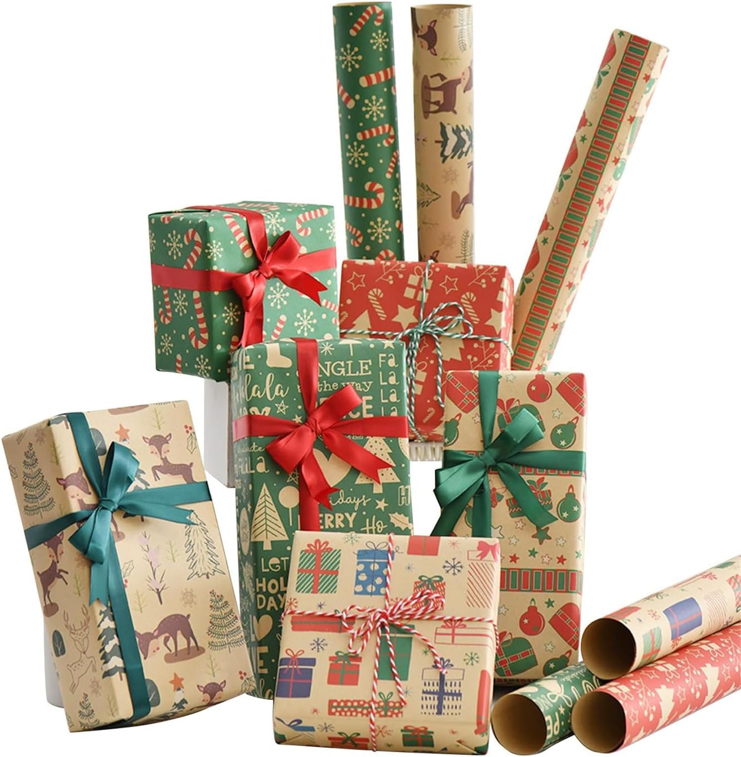 Christmas Wrapping Paper Bundle, Xmas Festive Designs Bulk, Santa ...