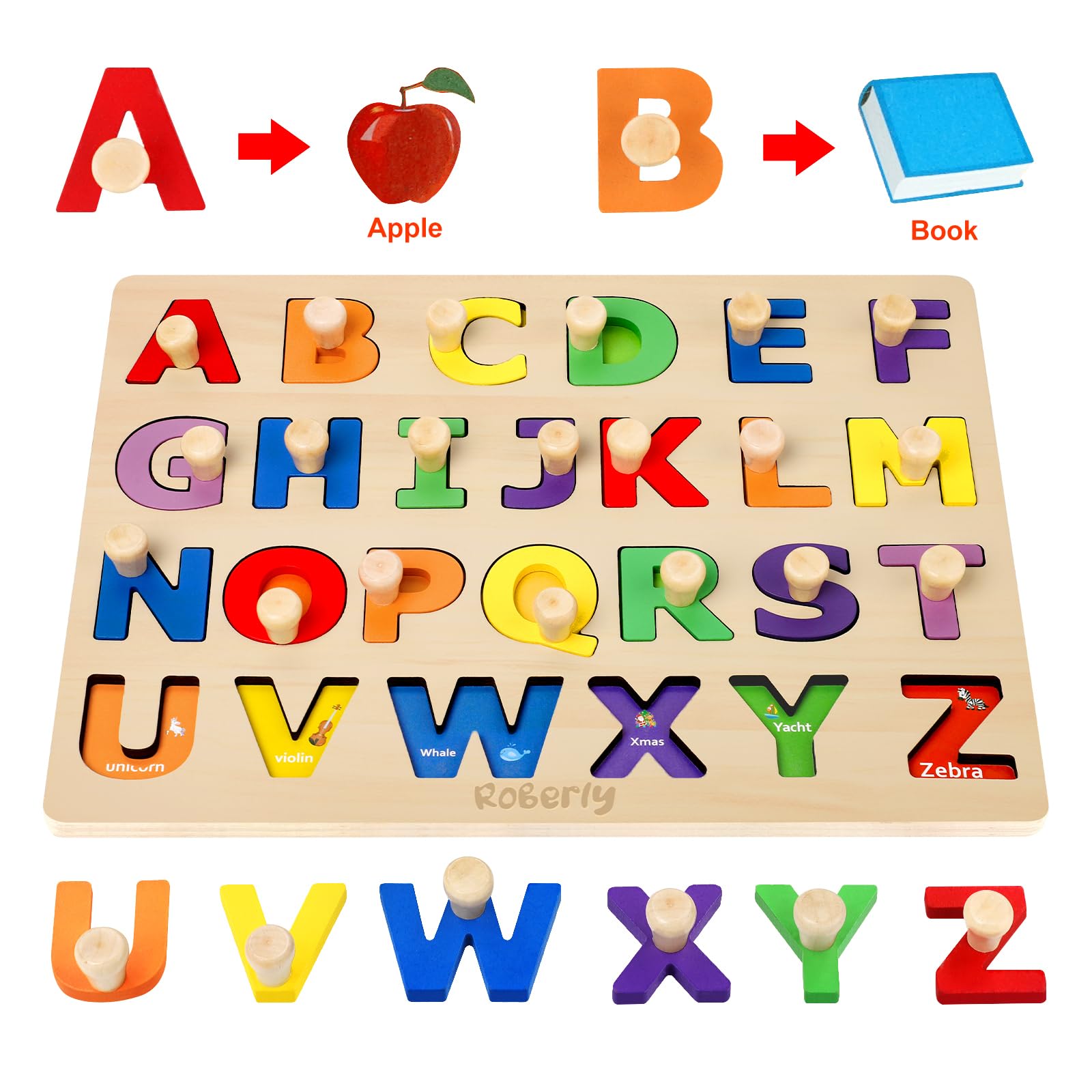 Snapklik.com : Wooden Peg Puzzles For Toddlers, 2 In 1 Alphabet Puzzle ...