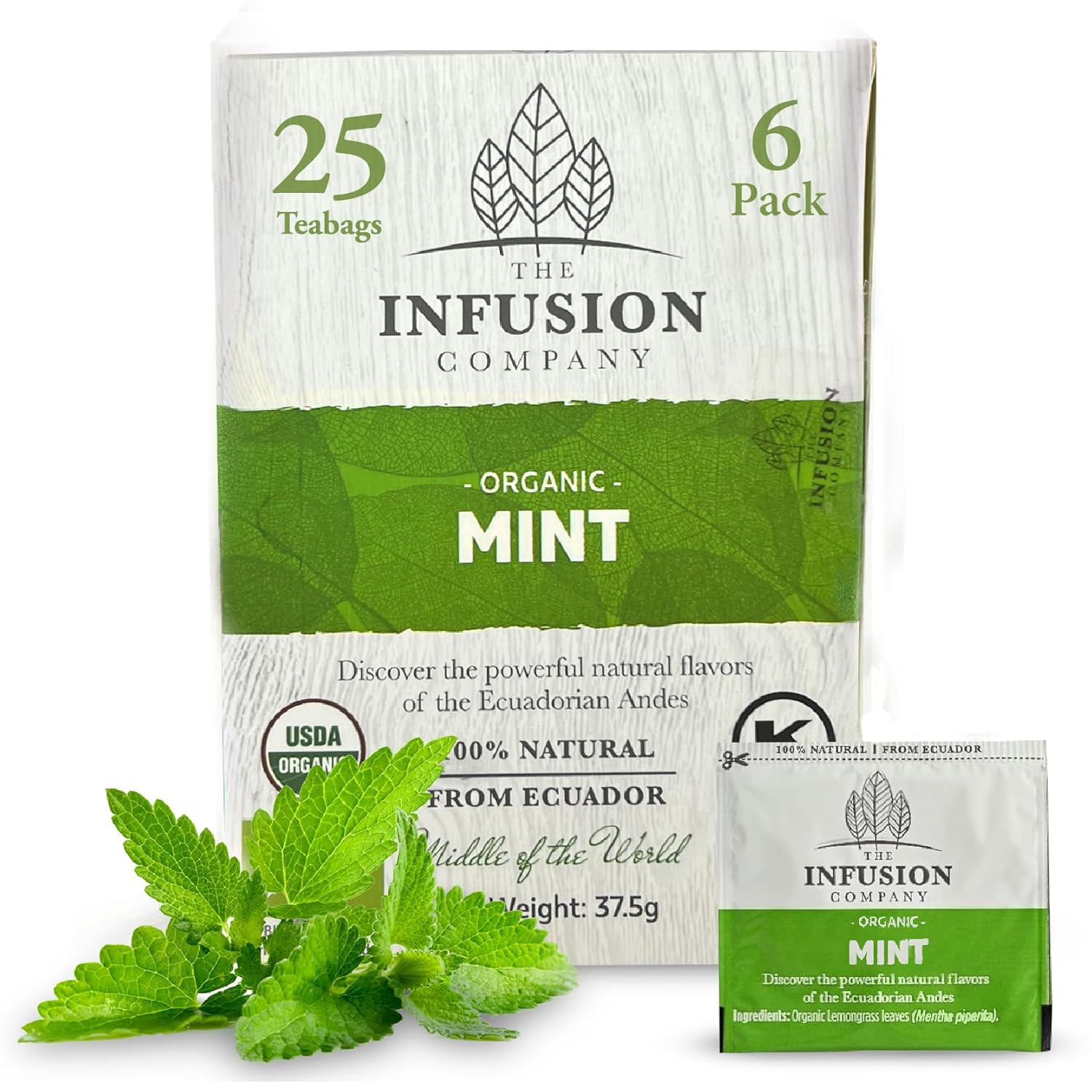 Amazon.com : Mint Tea Organic Bags - 25 Organic Mint Tea Bags Caffeine Free Fresh Mint Tea Bags ...