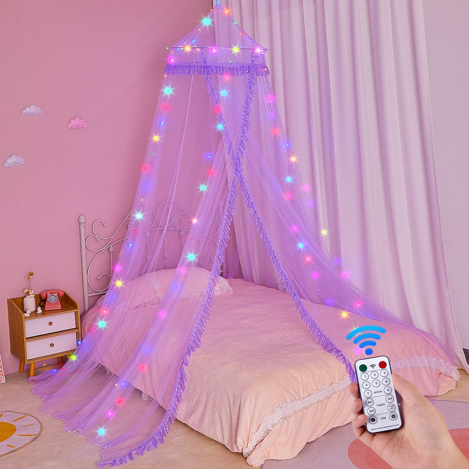 Amazon.com: Unicorn Castle Bed Canopy for Girls with Remote Timer ...