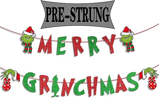 Amazon.com: Pre-Strung Merry Grinchmas Banner Decorations for Christmas ...