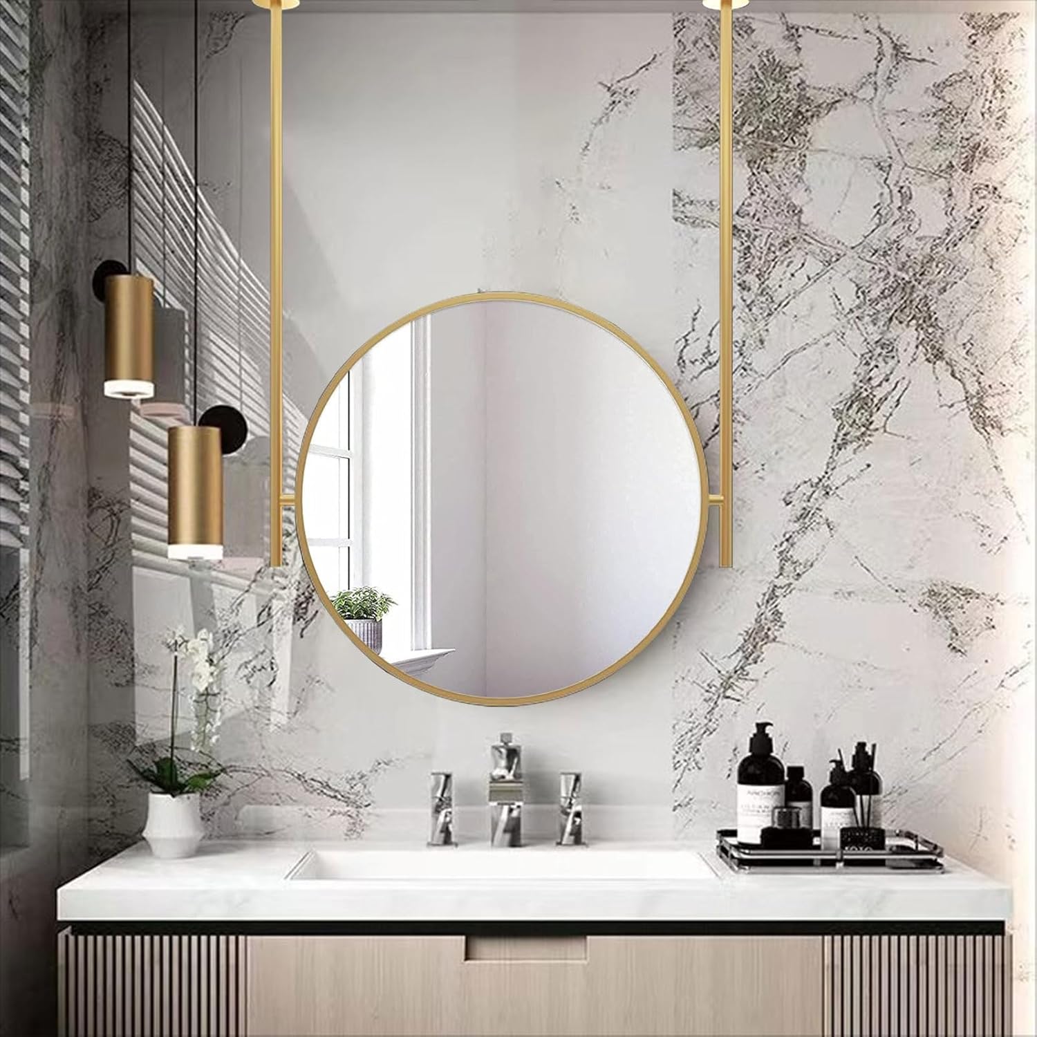 Amazon.com: Wall Mounted Mirrors for Bathroom,Round Bathroom Mirror ...