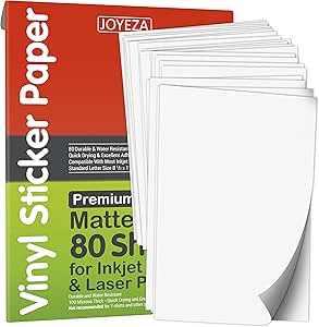 JOYEZA Premium Printable Vinyl Sticker Paper for Inkjet Printer - 80 ...