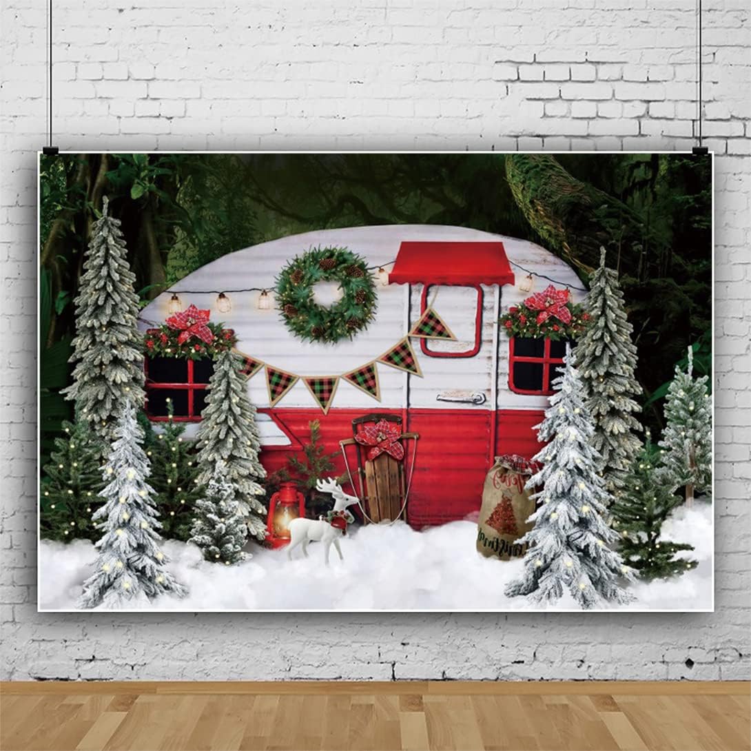 Amazon.com : 12x10ft Vinyl Christmas Camper Backdrop Pine Tree Snow ...