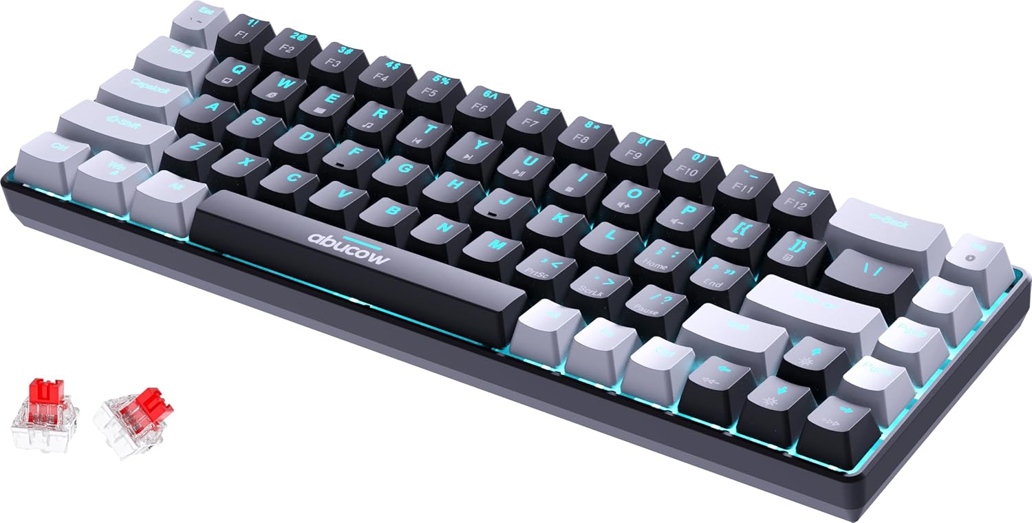 Amazon.com: abucow 60% Mechanical Keyboard with Blue Backlight 68-Key ...
