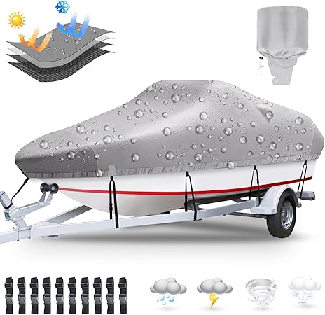 Amazon.com: Plscoverit Trailerable Boat Cover, 20'-22' Heavy Duty 1200D ...