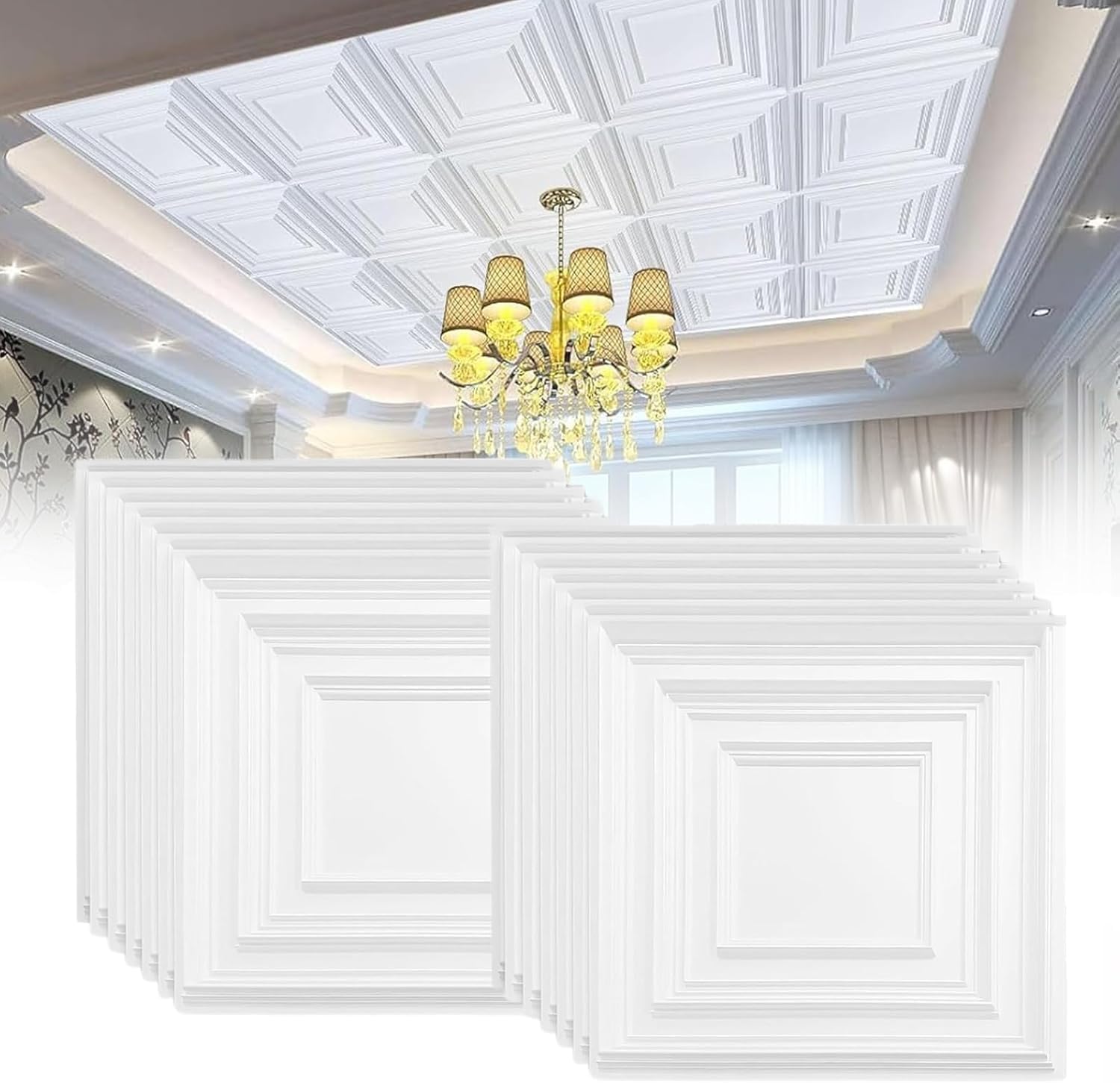 Amazon.com: BBTEQEKN 24 pcs 2ft x 2ft Drop Ceiling Tiles, PVC Glue Up ...