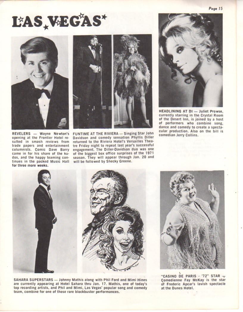 Wayne Newton Fay McKay Johnny Mathis Juliet Prowse Clipping Magazine ...