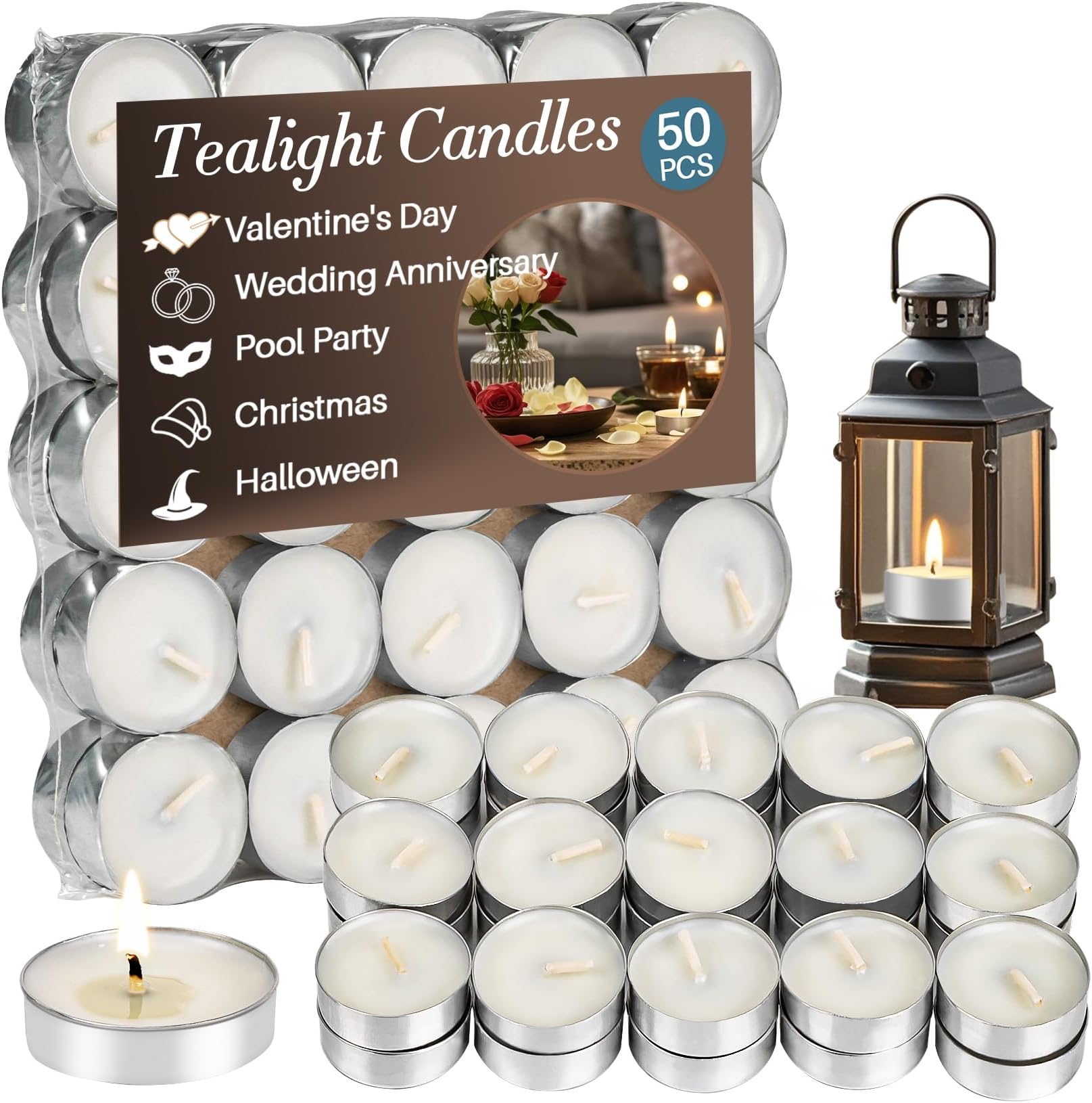 Amazon.com: RAINFLOW 50PCS Tea-Lights Candles - White Mini Candles Bulk ...