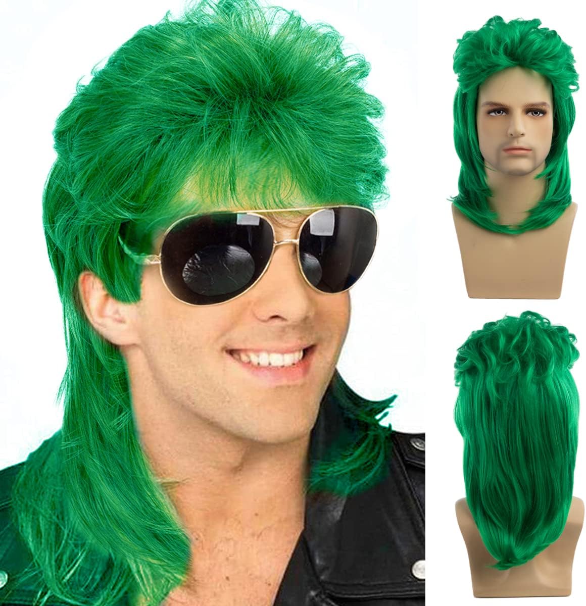 Amazon.com: Sallcks Mens Mullet Wigs Green Curly 70s 80s Retro Cosplay ...