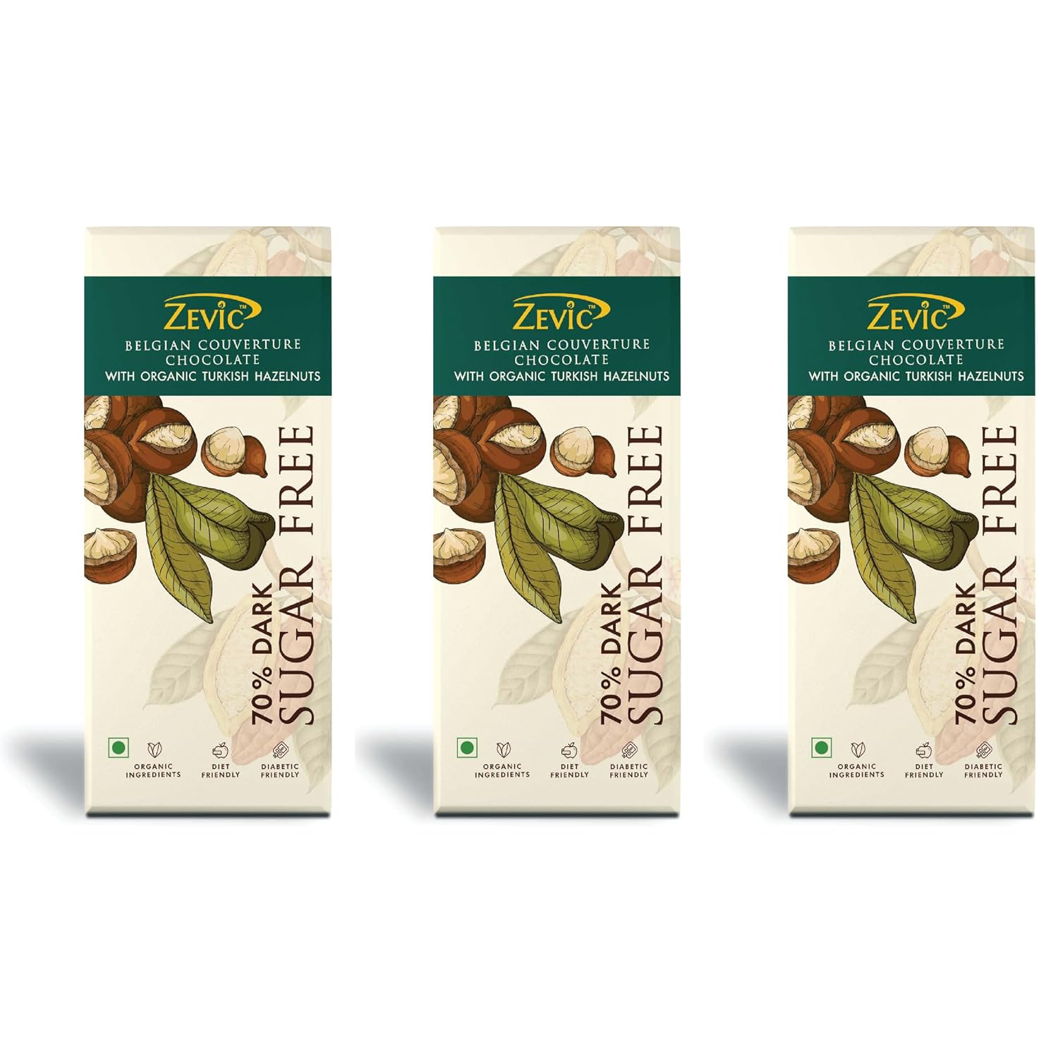 ZEVIC Sugar Free Dark Chocolate with Organic Turkish Hazelnuts ...