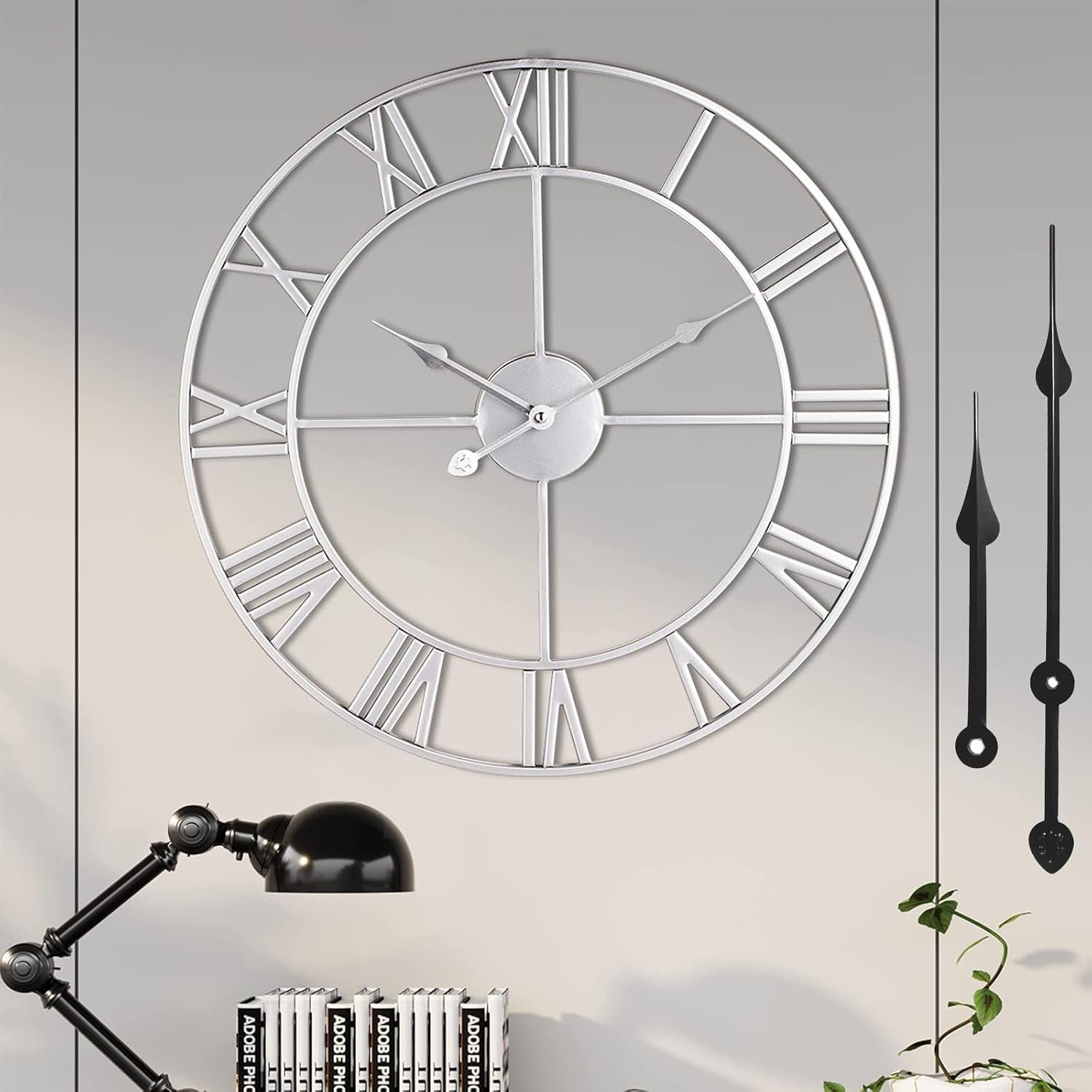 Wall Clock For Living Room Decor - 24 Inch Silent Non-Ticking ...