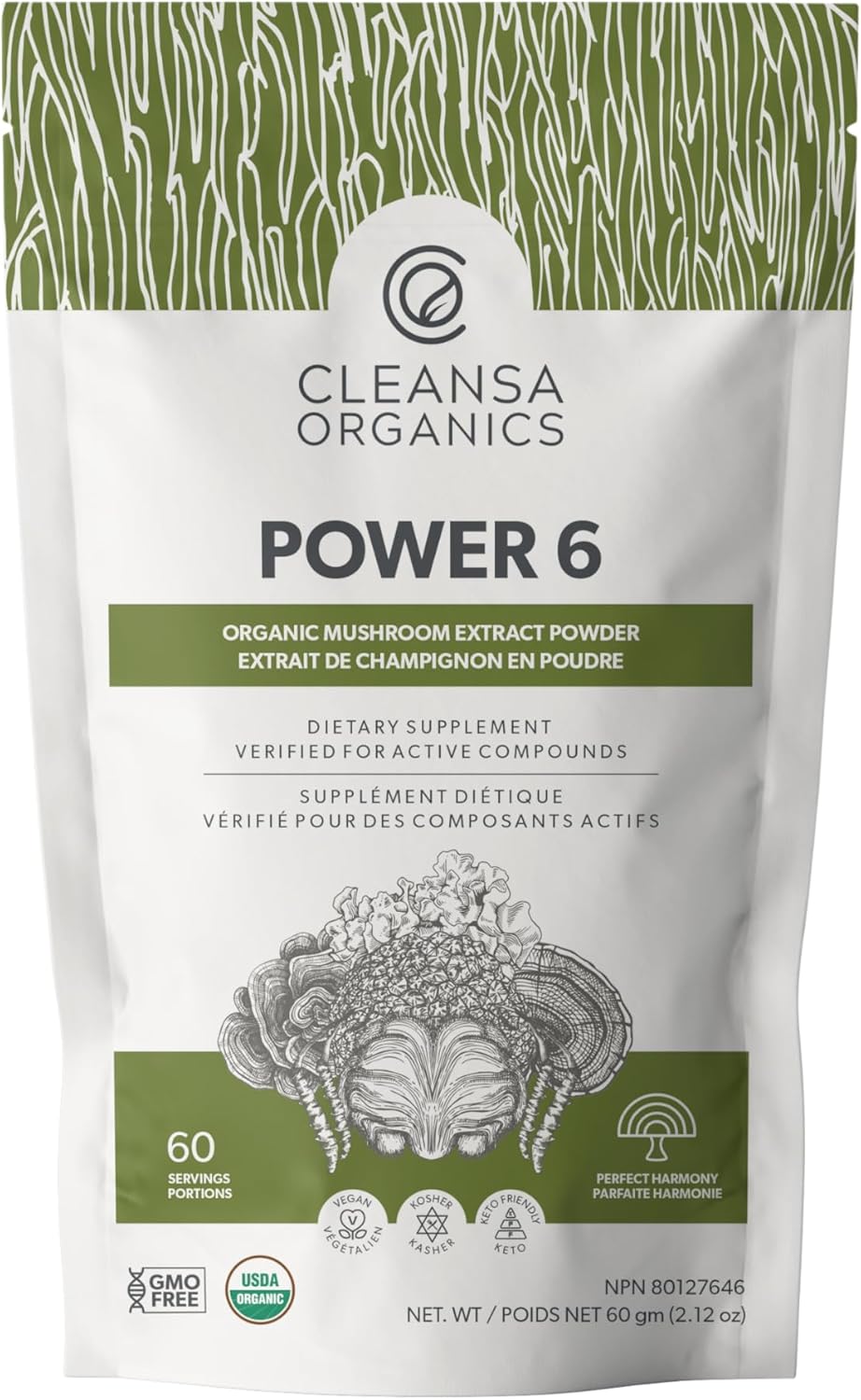 Amazon.com: Cleansa Organics Power 6 Mushroom Powder Lion's Mane, Chaga, Cordyceps, Turkey Tail ...