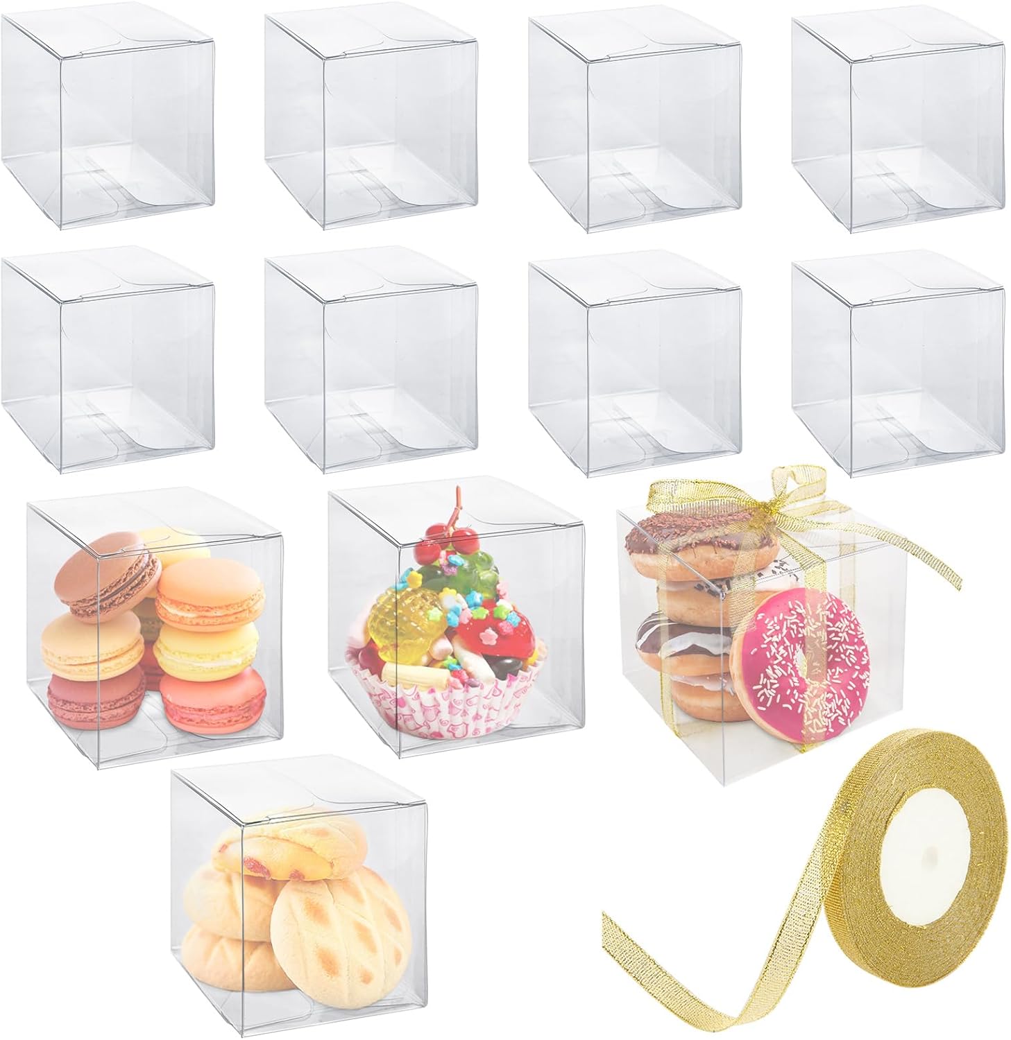 Amazon.com: WOPPLXY 50 Pack Clear Favor Boxes with Gift Ribbons, 3x3x3 ...