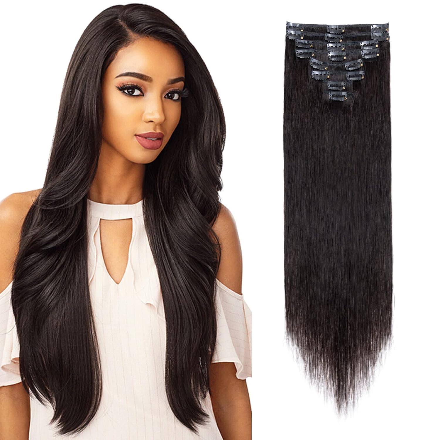 Amazon.com : MY-LADY Double Weft Clip in Remy Human Hair Extensions 20 ...