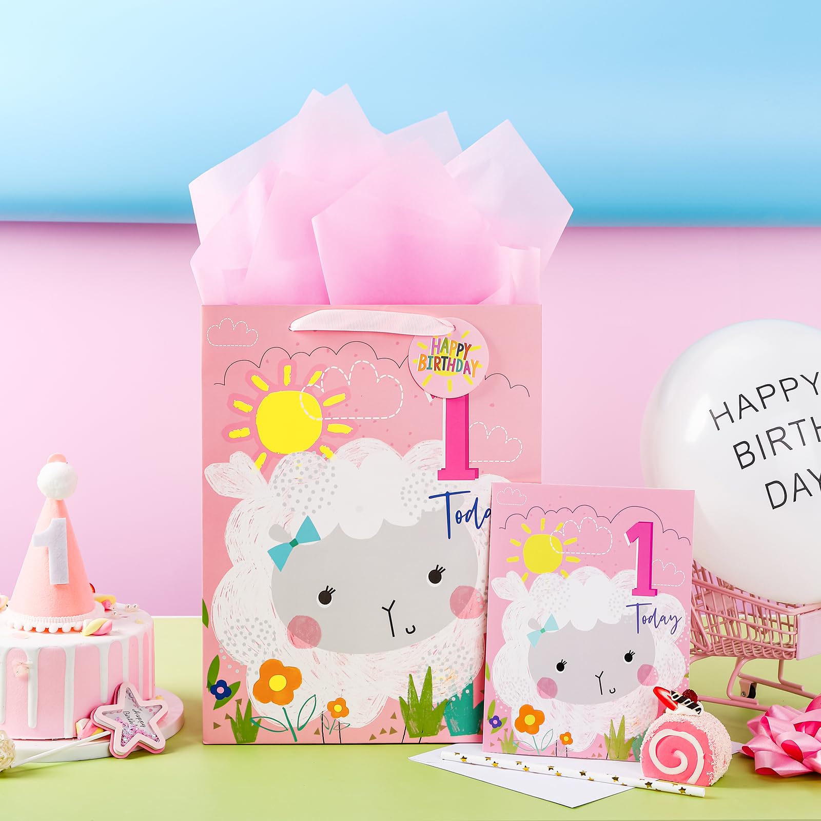 Snapklik.com : LeZakaa 1st Birthday Gift Bag, 13" Pink Glitter Gift Bag