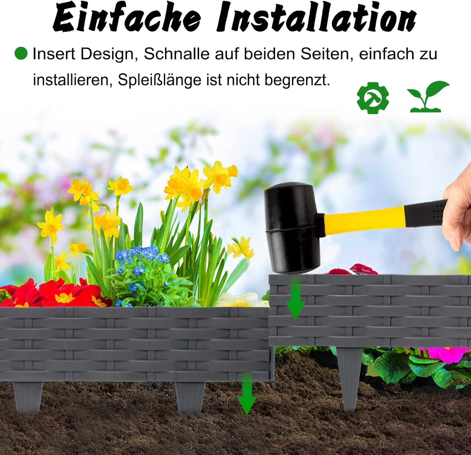 Buy AufuN 10 m Garden Edging Plastic Rattan Lawn Fence Border with 10 ...